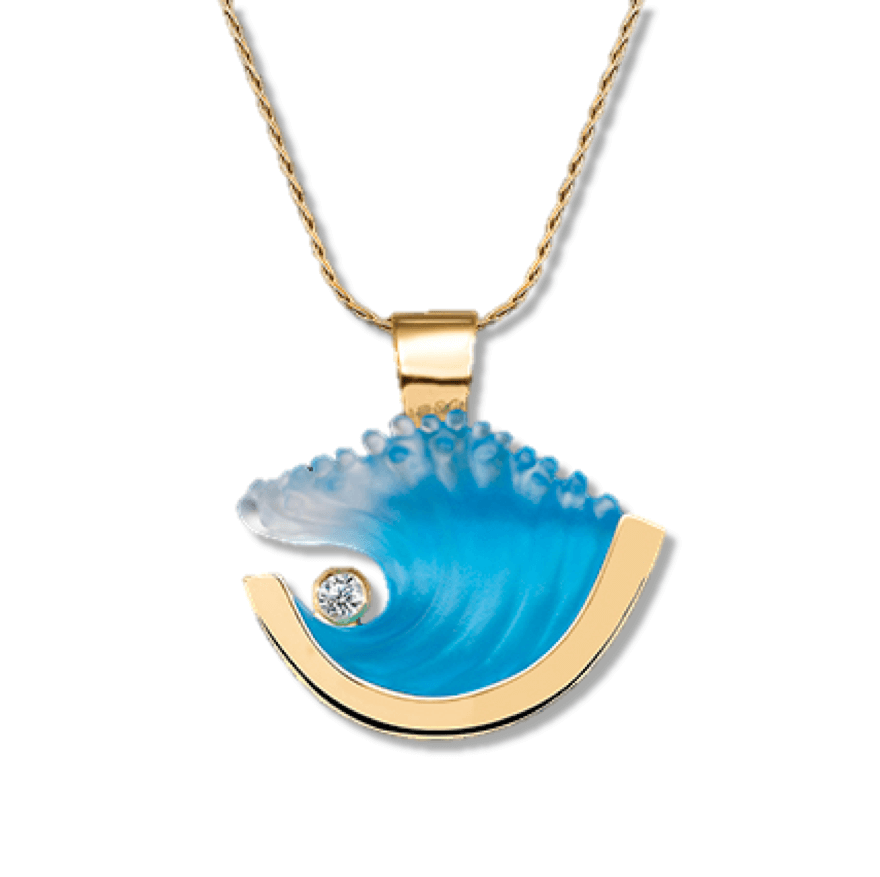 14K Medium Yellow Gold Wave Pendant with Diamond